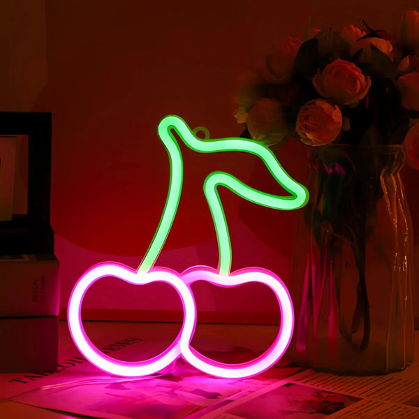 Cute Cherry LED Neon Sign - USB & Battery Powered, Wall or Shelf Displ ...