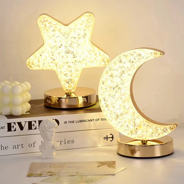 LED Moon & Star Table Lamp - Dimmable Ambient Light, USB Charging – Lumaz